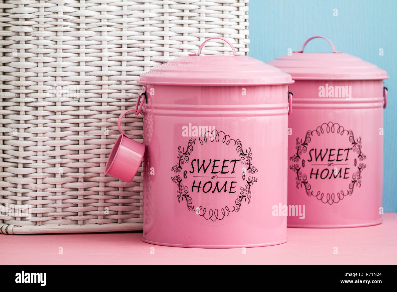 Vintage Pink Storage Containers Stock Photo - Alamy