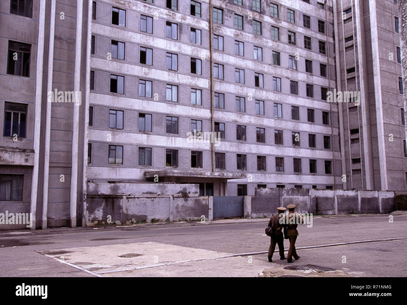 Featureless, dour and grey apartment buildings of the North Korean ...