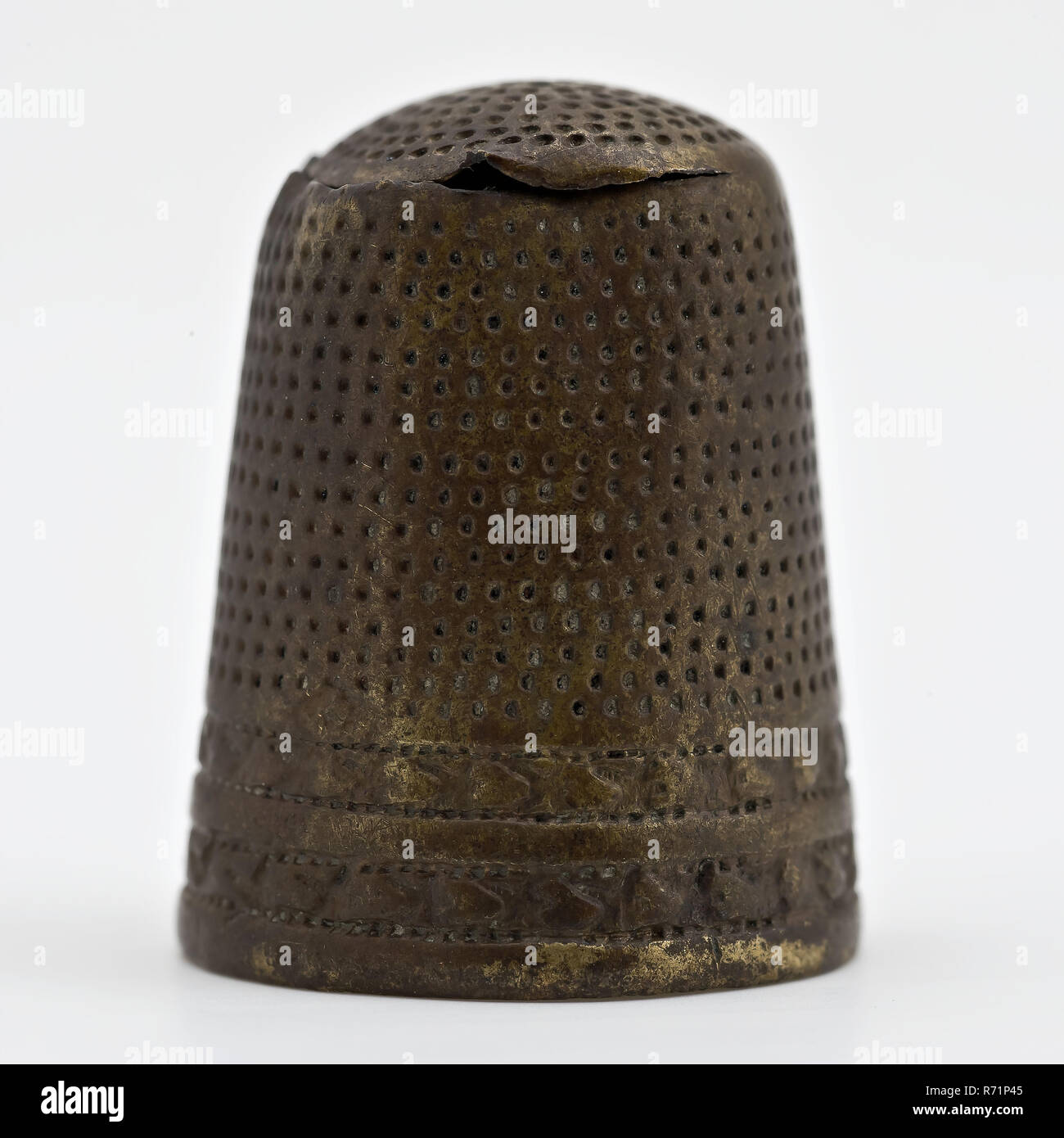 Copper pressed thimble with decoration and marked, thimble sewing kit ...