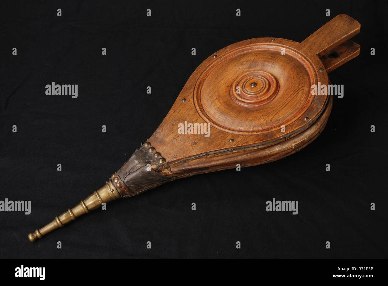 Wooden bellows with brass spouts, bellows equipment wood brass leather ...