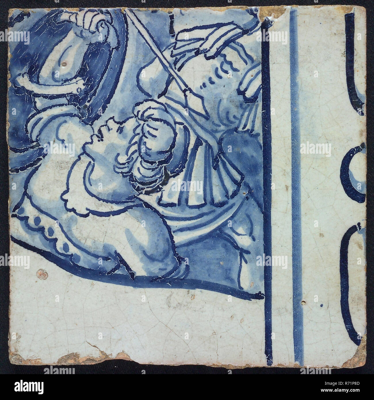 Tile of tile picture, blue, white ground, parts of two consecutive ...