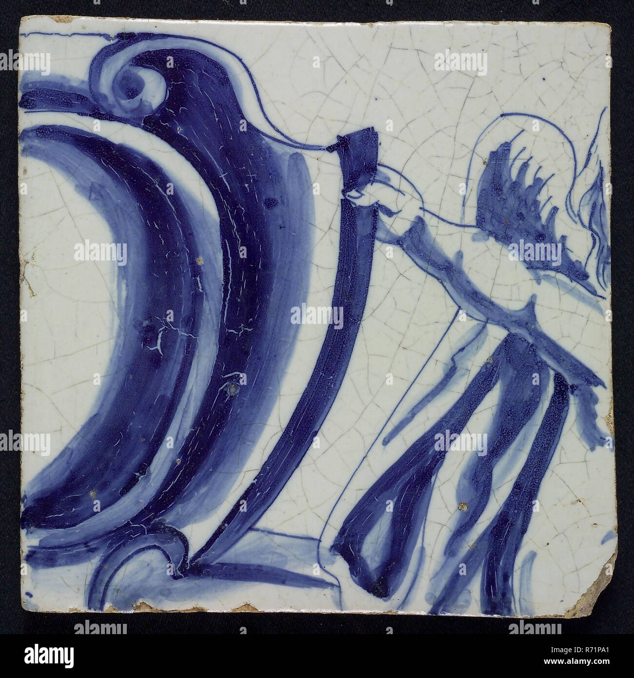 Tile of tableau in blue on white ground with repetitive pattern of ...