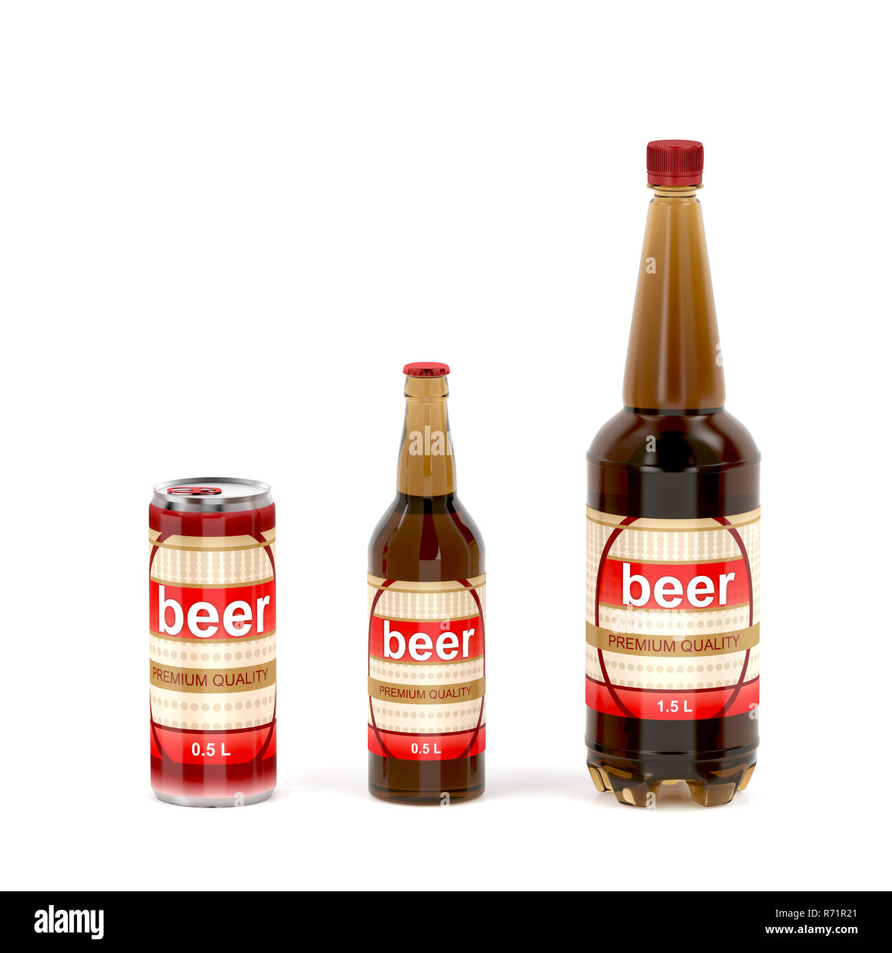 Beer containers on white background Stock Photo - Alamy