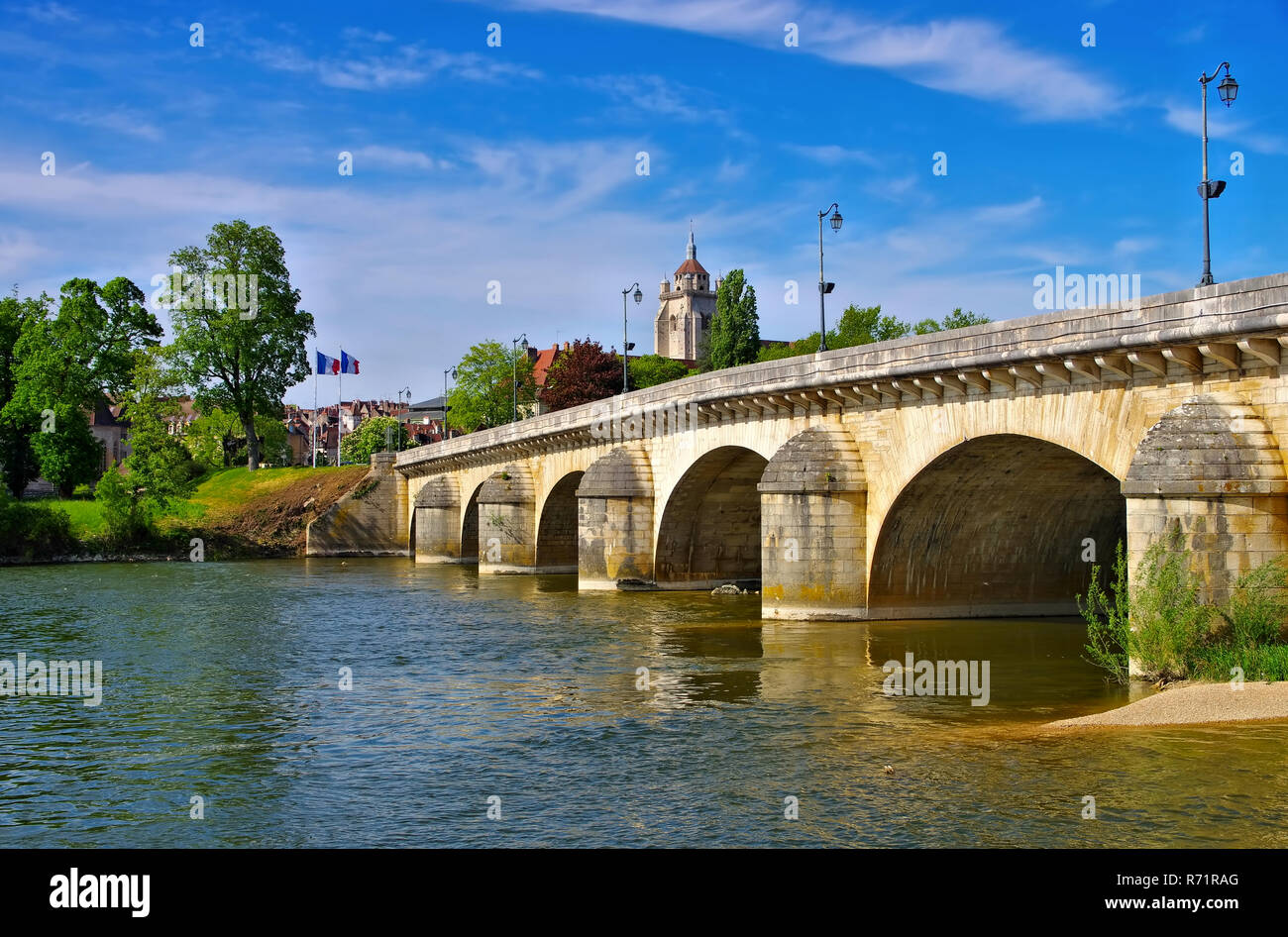 the town Dole with church and bridge in France Stock Photo - Alamy