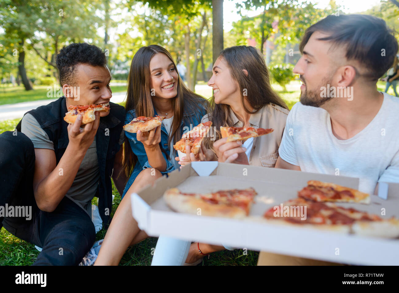 Pizza picnic in the park Stock Photo - Alamy