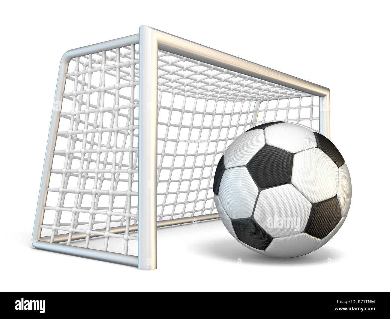 Soccer ball and soccer gate side view 3D Stock Photo - Alamy