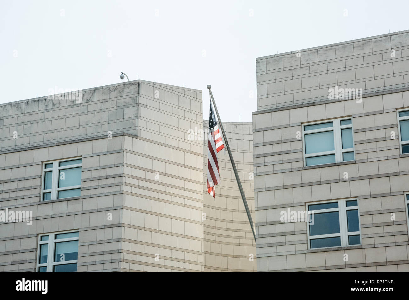 American flag on the building of the Embassy of America in Berlin in ...