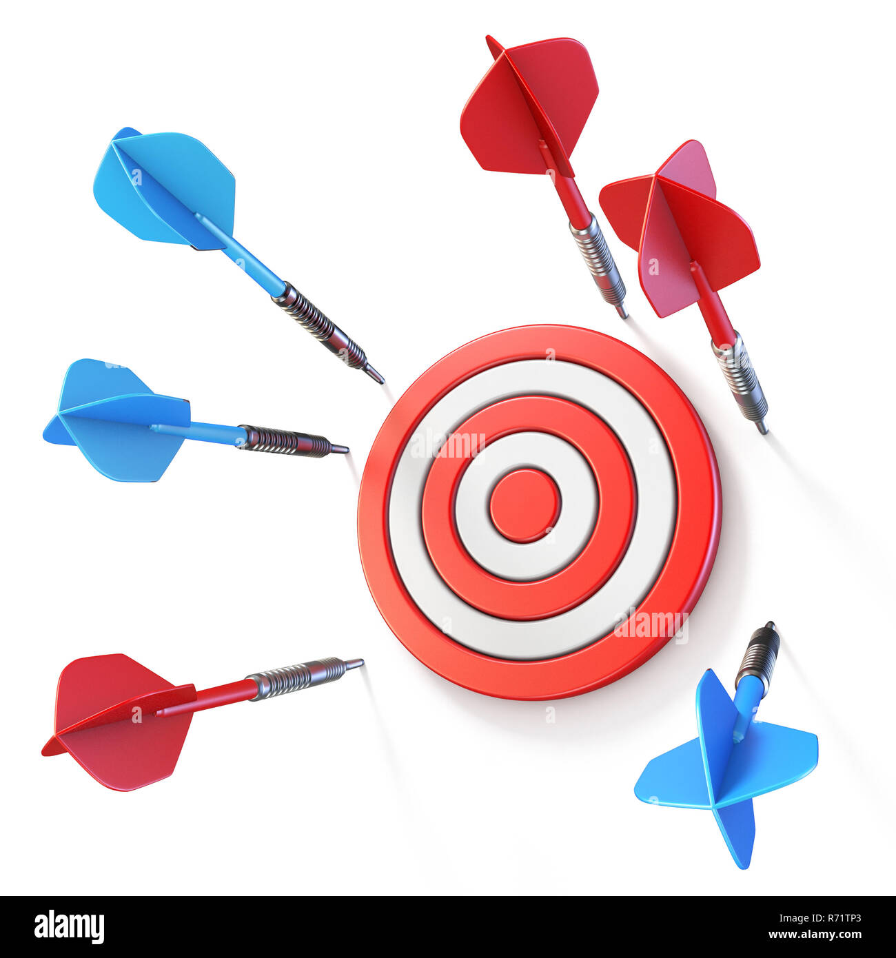 Blue and red dart miss target side view 3D Stock Photo - Alamy