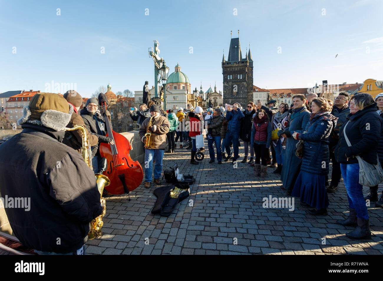 PRAGUE, CZECH REPUBLIC - DECEMBER 9, 2017: Charles Bridge in first ...