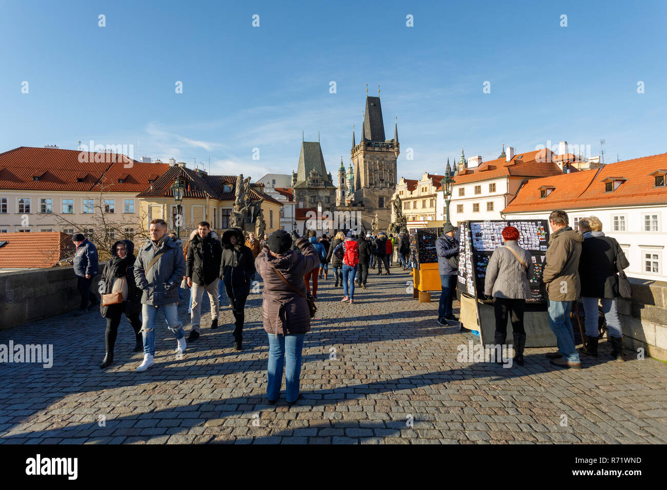 PRAGUE, CZECH REPUBLIC - DECEMBER 9, 2017: Charles Bridge in first ...