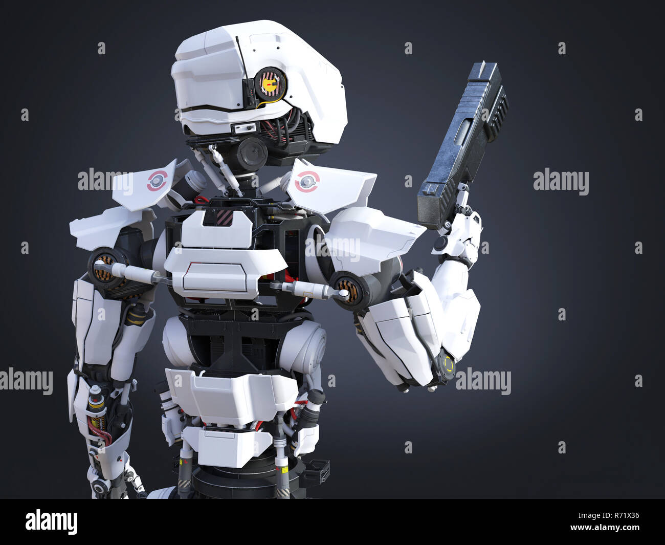 3D rendering of a futuristic robot cop holding gun Stock Photo - Alamy