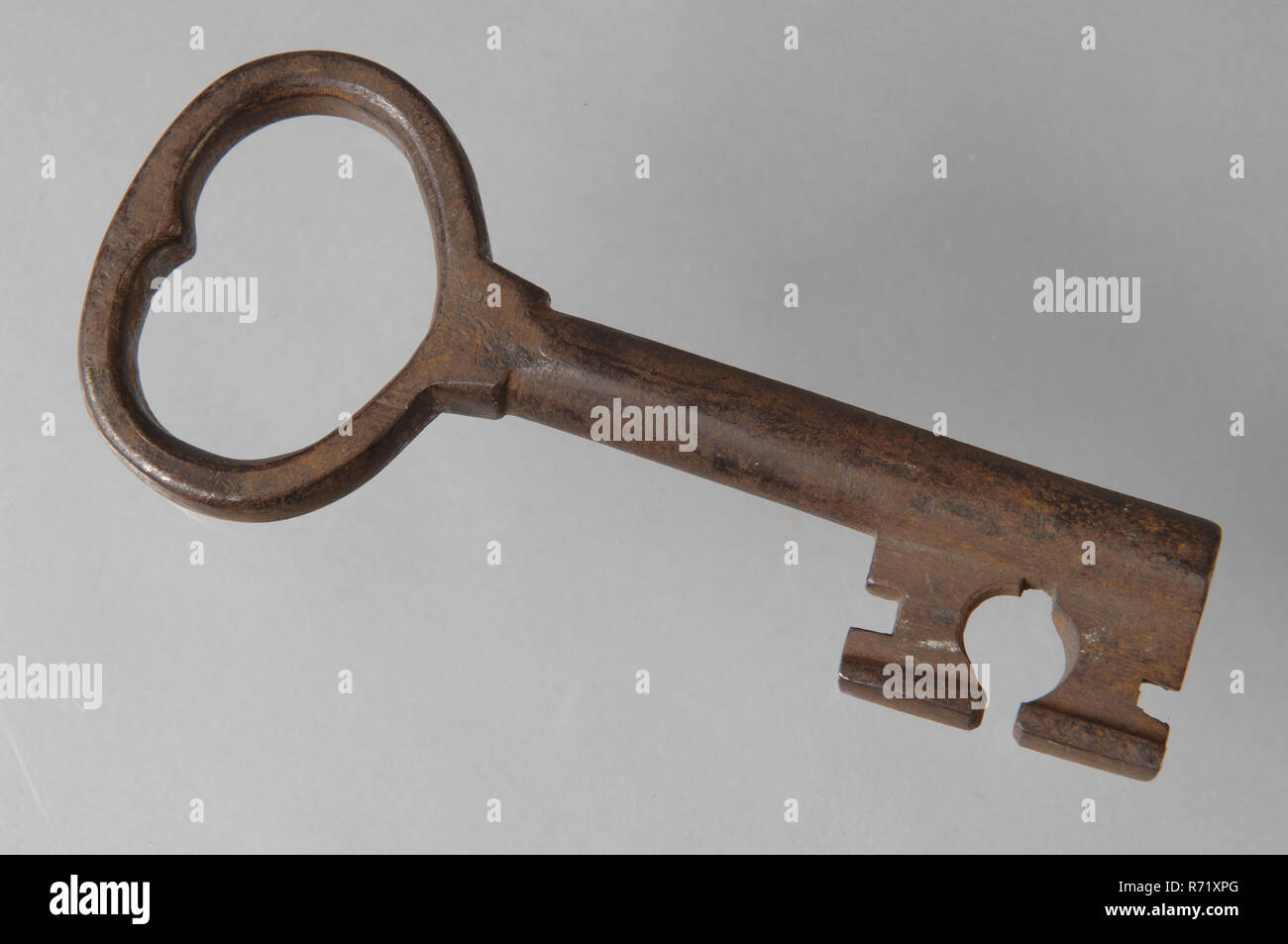 Iron key with heart-shaped eye, hollow key handle and rectangular and ...