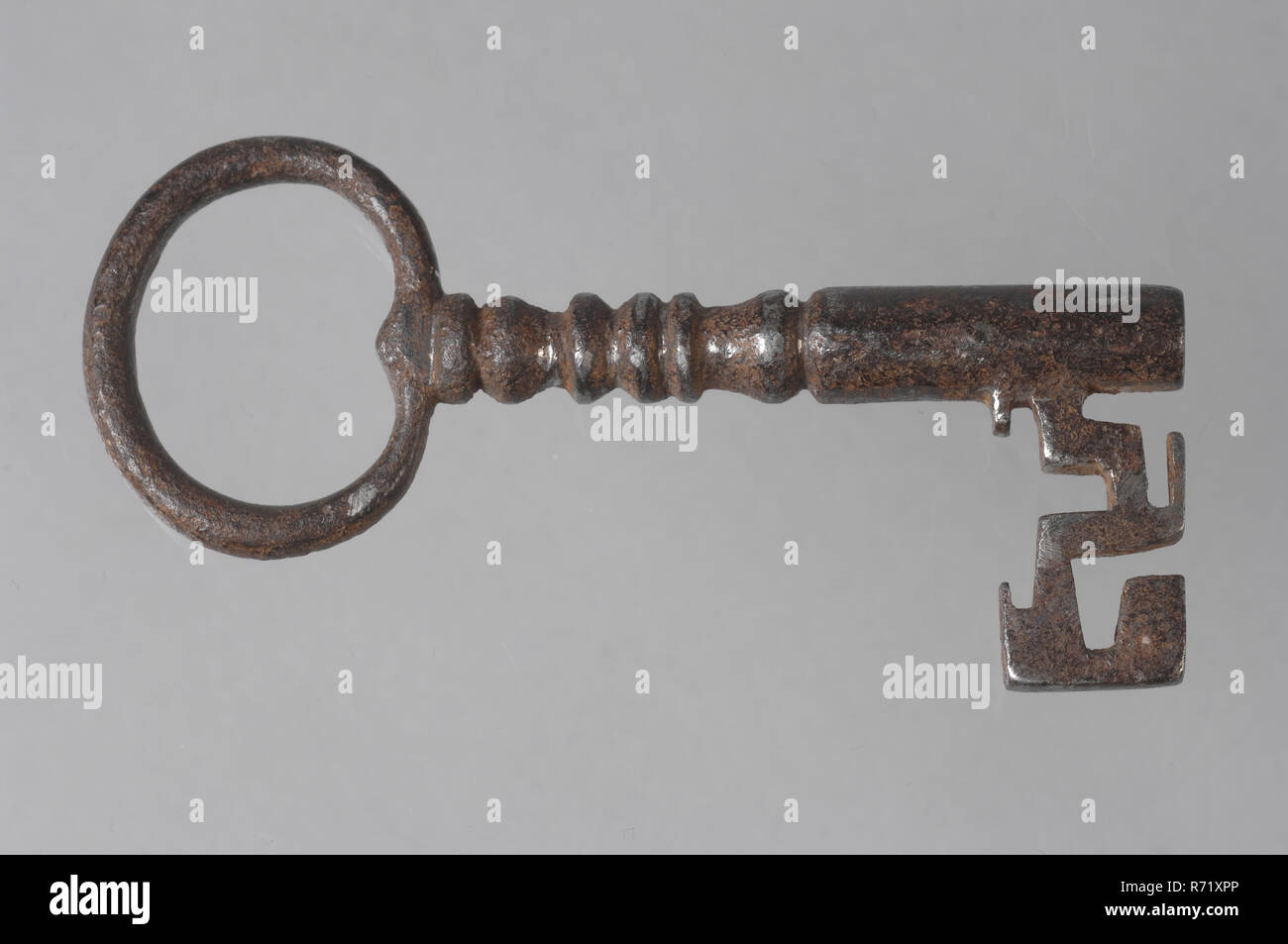 Iron key with heart-shaped eye, solid decorated key handle and ...