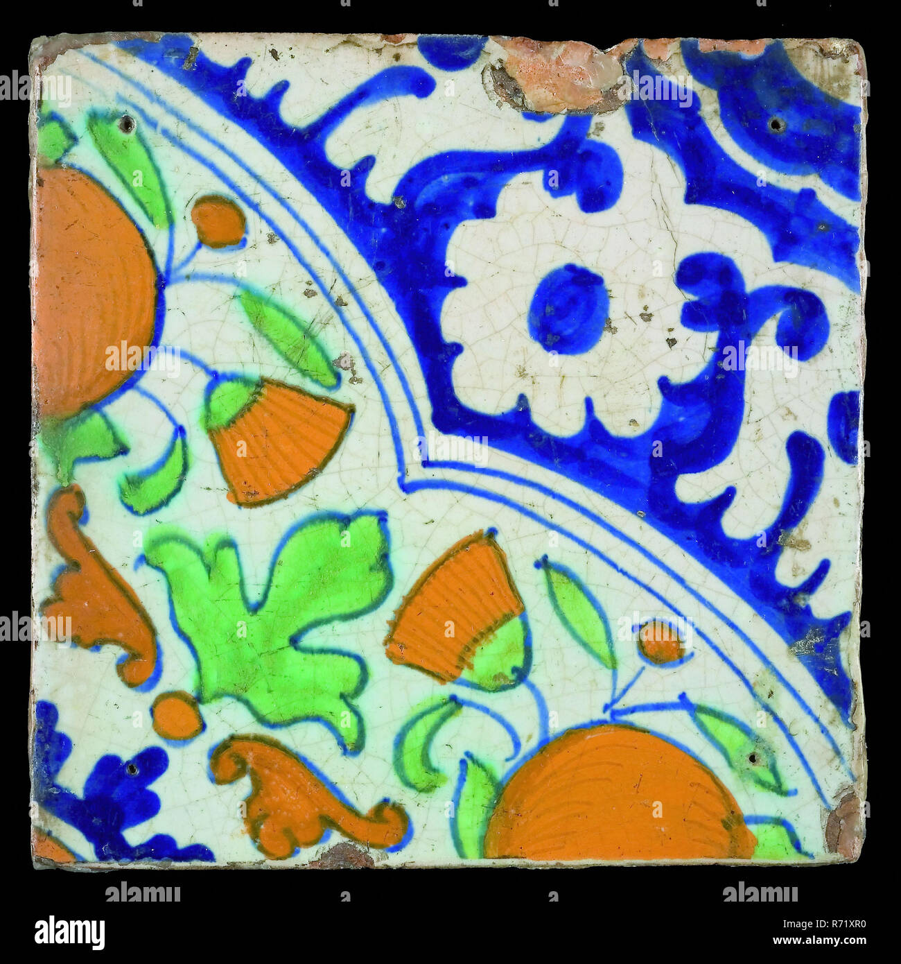 Polychrome tile, orange apples in quarter quad, wall tile tile ...