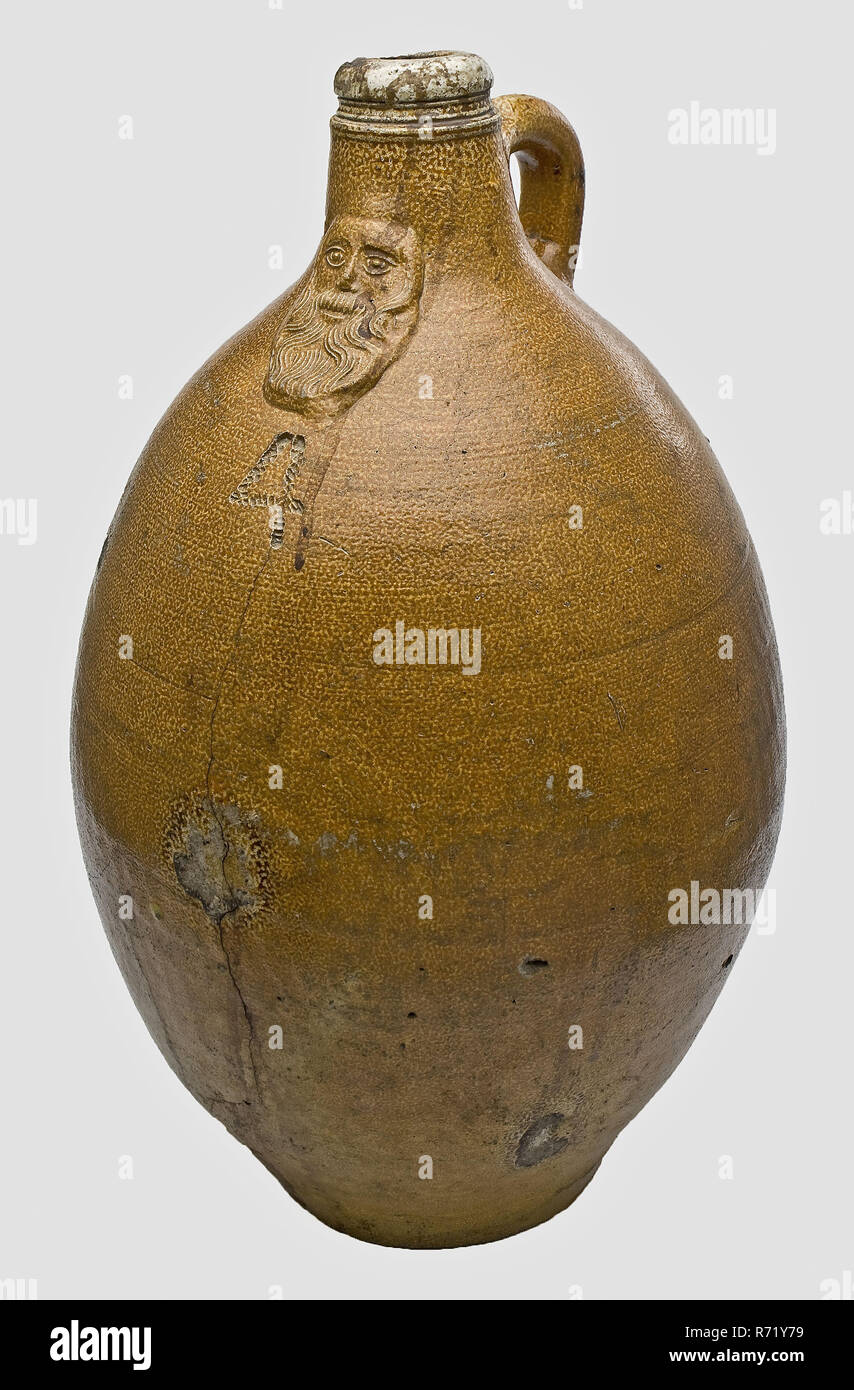Stoneware Bartmann jug, also called Bellarmine jug, with Bartmann jug ...