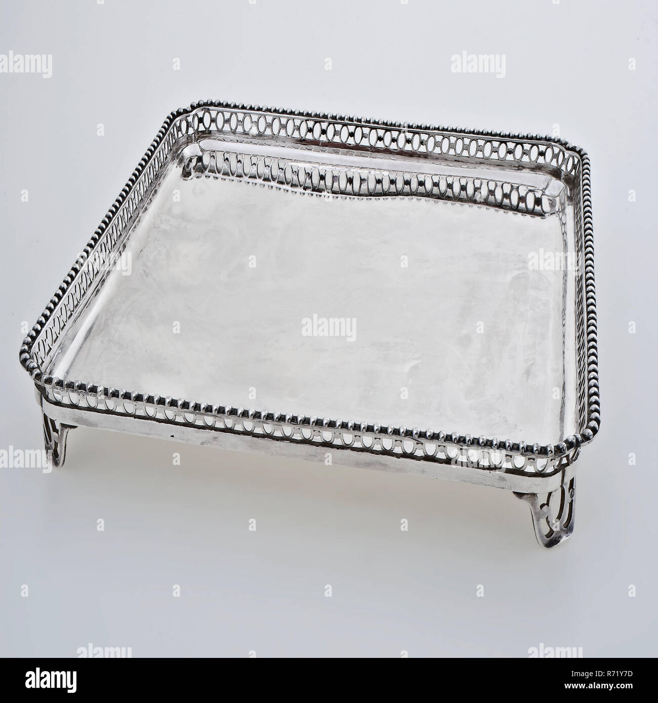 Silversmith: Rudolph Sondag, Square silver tray with raised edge and ...