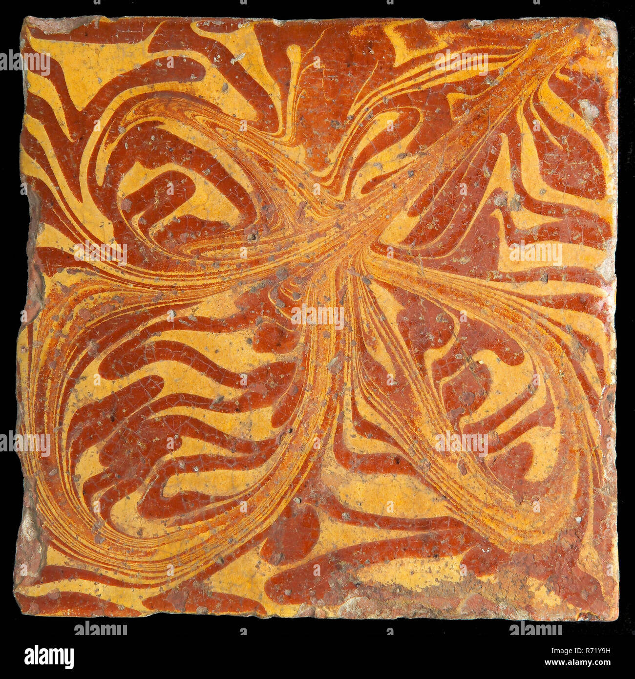 Plavuis, red earthenware, decor in sludge flow technique, tile floor ...