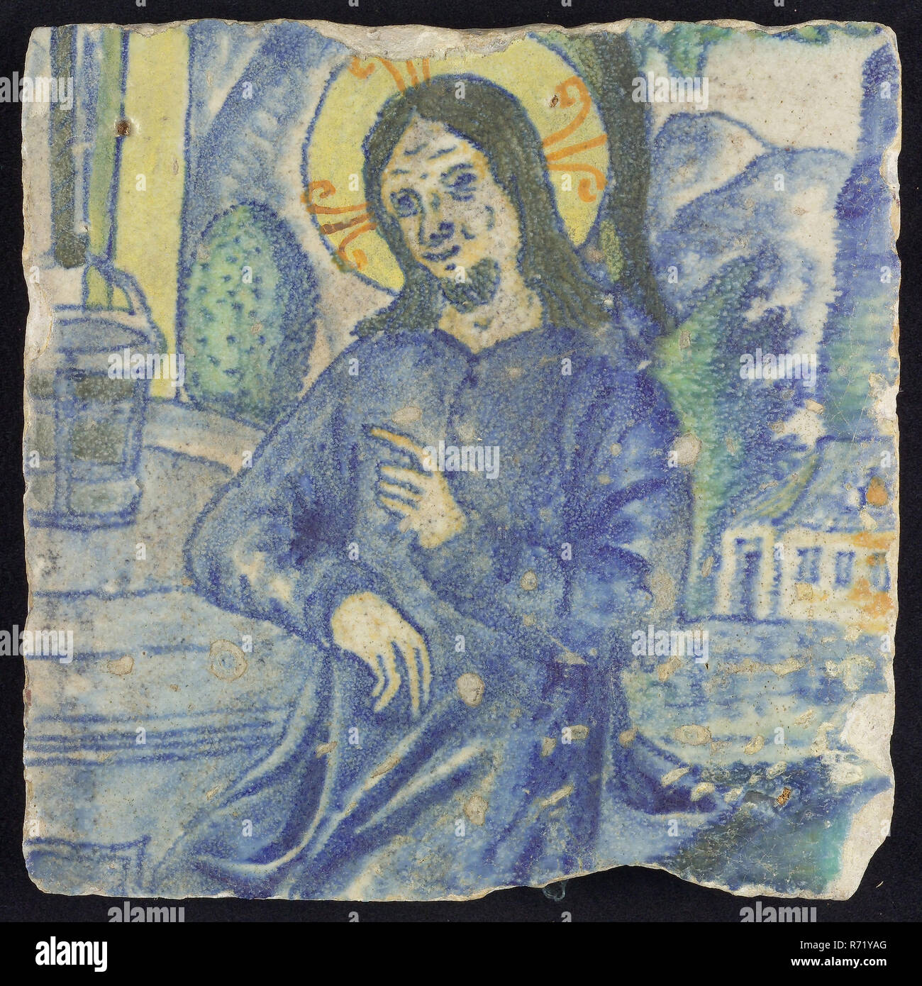 atelier Den Salm, Three tiles from majolica tile picture 'Jesus at the ...