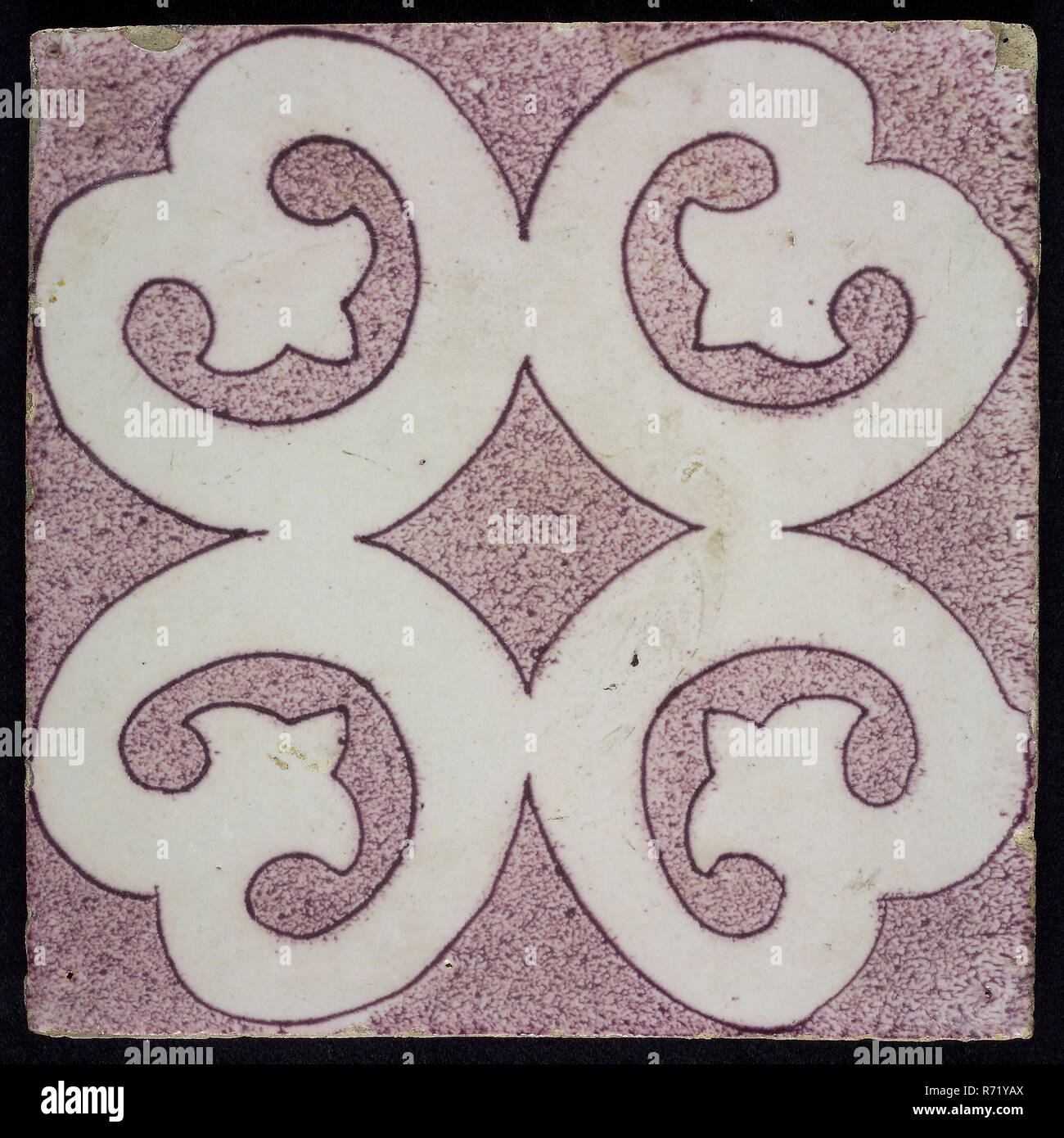 F.J. Kleyn, Purple sprinkled tile on white, central decor of four ...