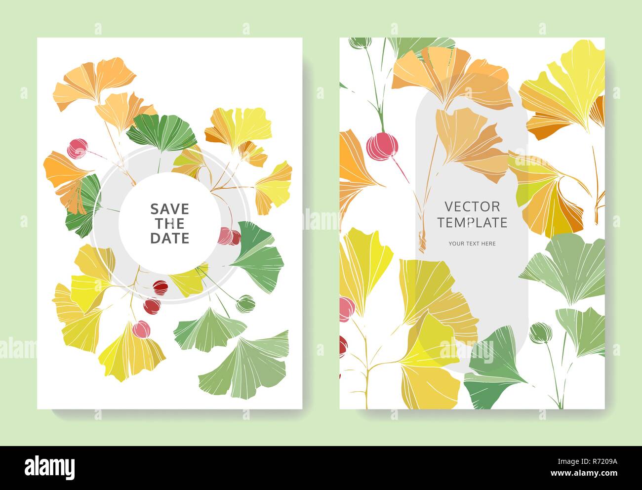 Vector. Ginkgo leaf. Wedding white background card. Thank you, rsvp ...