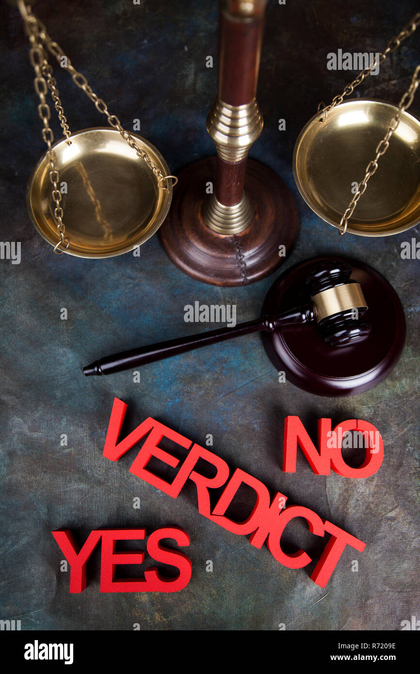 Verdict, Court gavel,Law theme, mallet of judge Stock Photo - Alamy