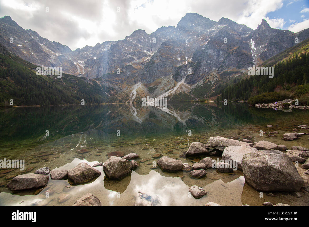Famous polish landscape - mountain lake Morskie Oko, Tatra Mountains ...