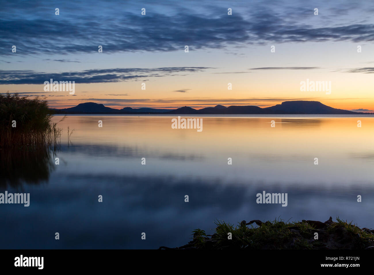 Beautiful Hungarian sunrise landscape from a lake Balaton Stock Photo ...