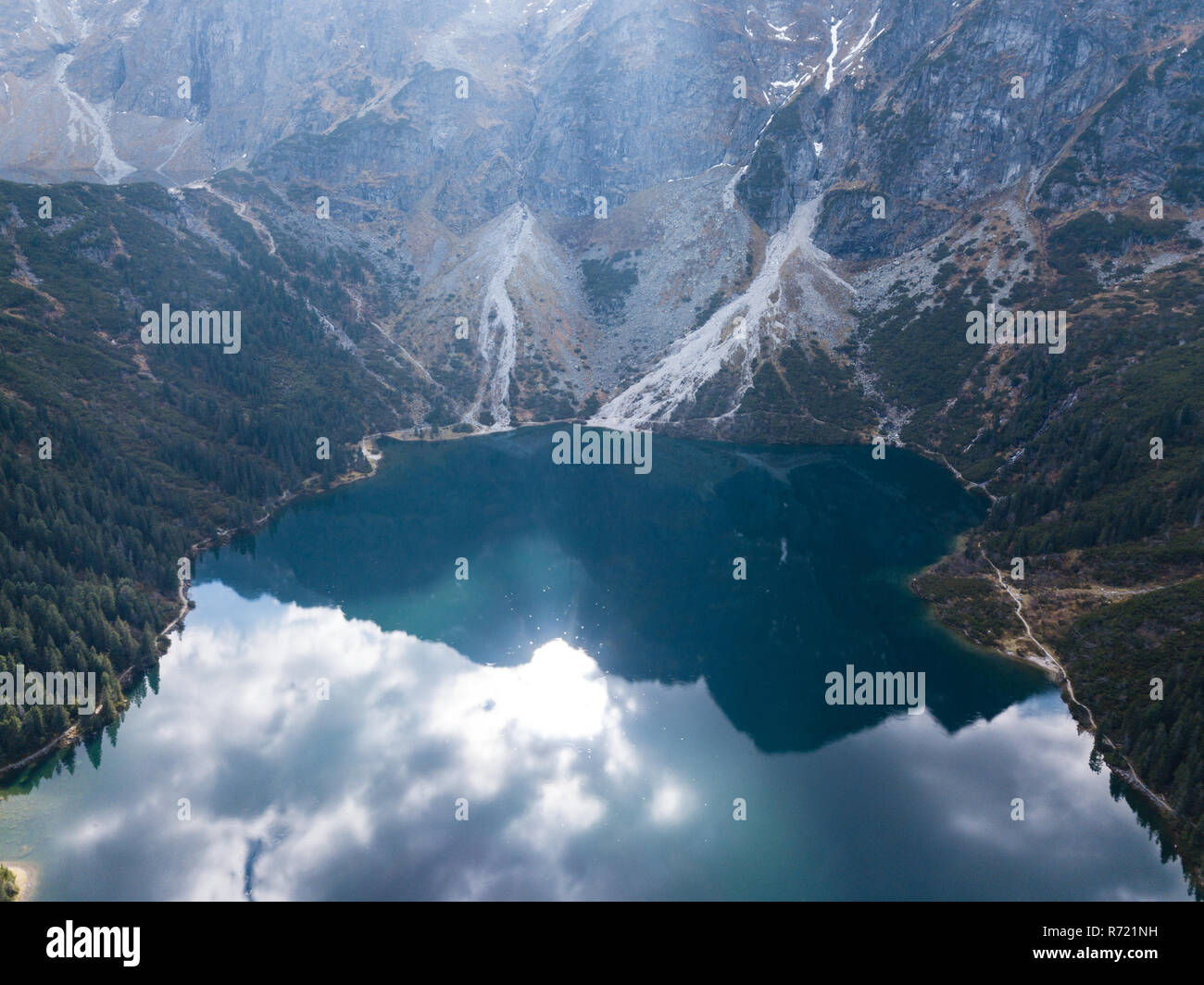 Famous polish landscape - spectacular aerial view to mountain lake ...