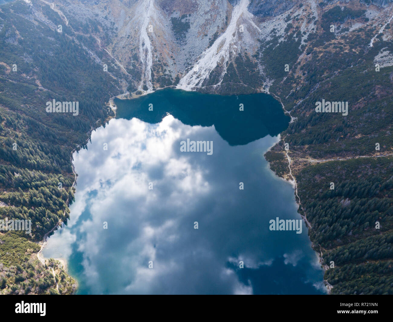 Famous polish landscape - spectacular aerial view to mountain lake ...