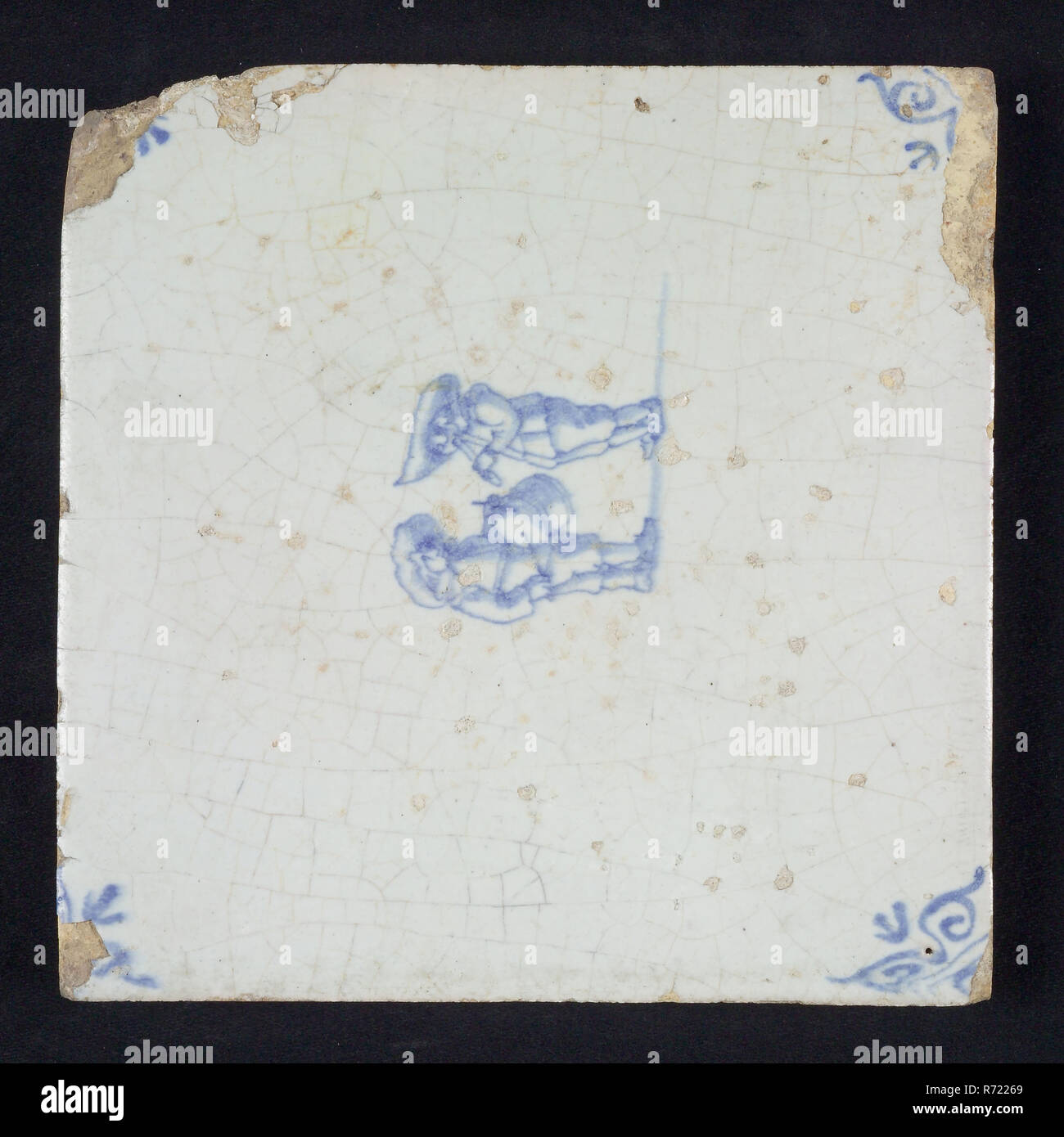 Scene tile, double child's play, making music, corner motif ox's head ...