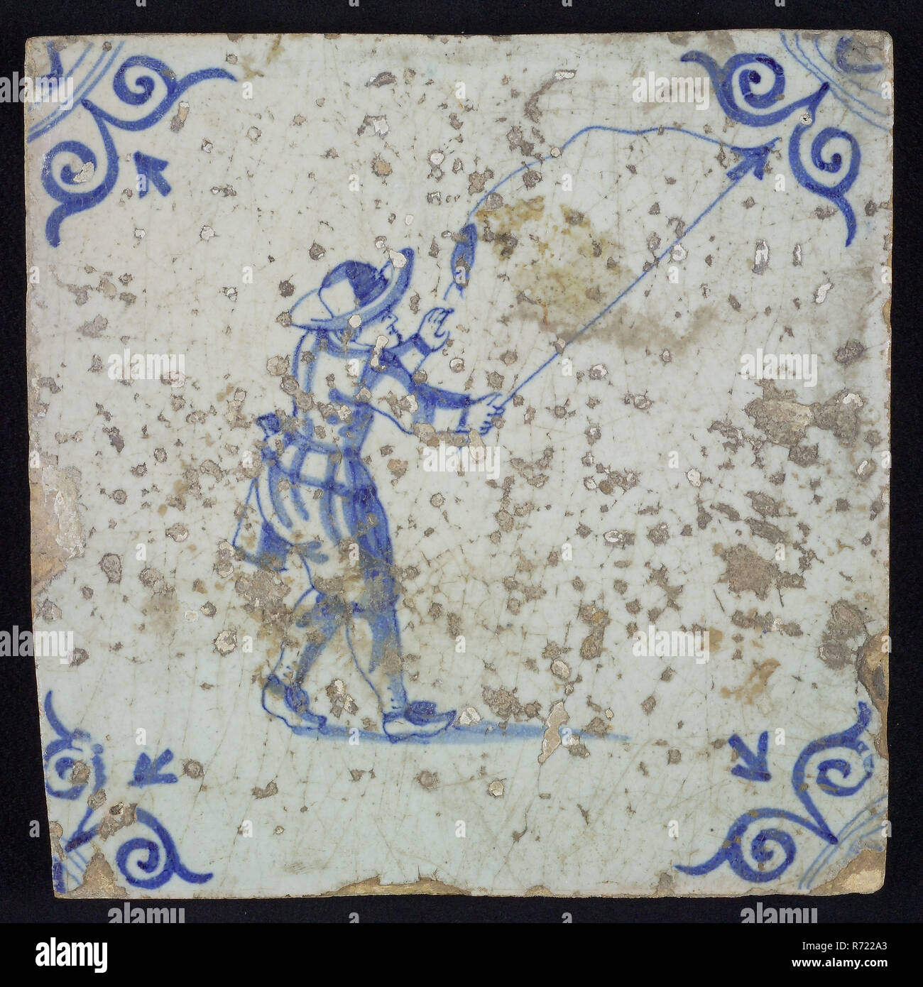 Scene tile, child's play, kite flying? corner filling ossenkop, wall ...