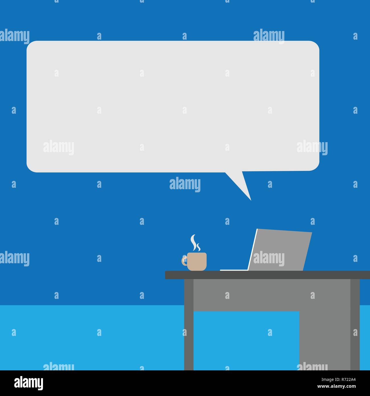 Computer on office desk with speech bubble in trendy flat style ...