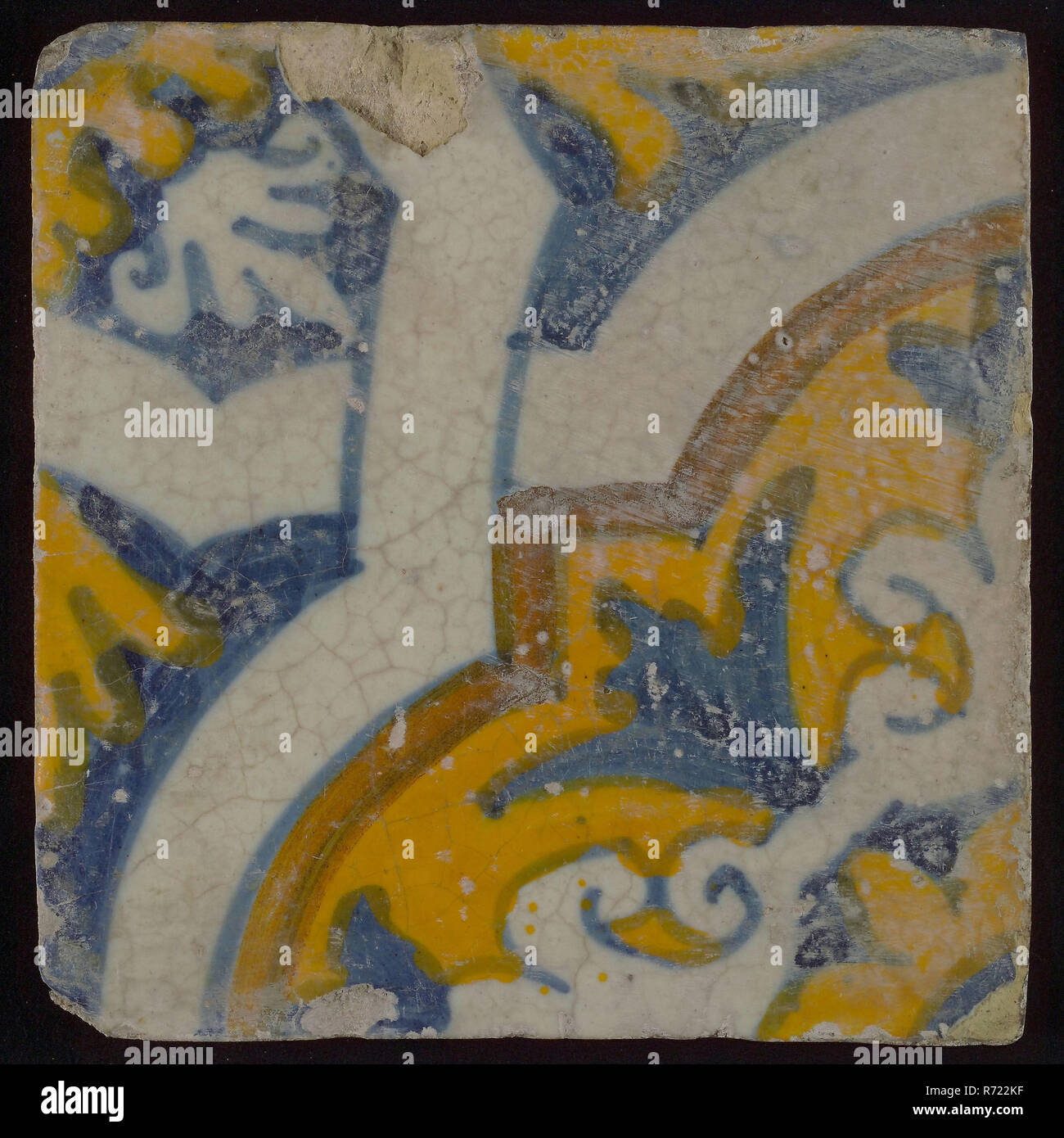 Ornament tile, diagonally across the tile white braid band motif ...