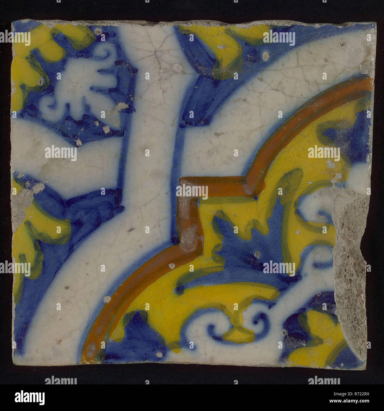 Ornament tile, diagonally across the tile white braid band motif ...