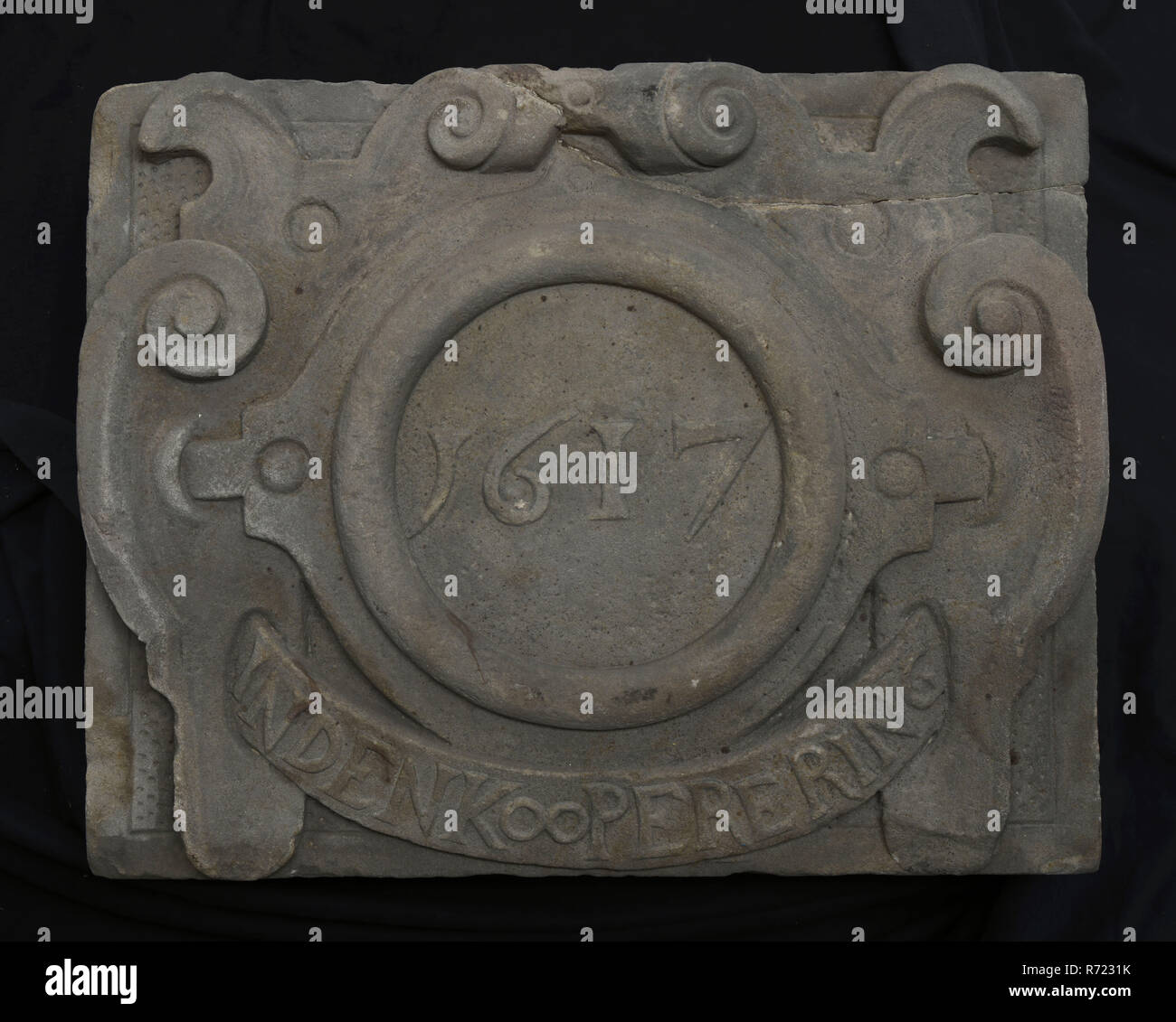 Facade stone with cartouche In den Koopere Ring 1617, facing stone ...
