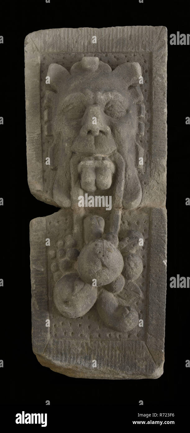 Cornerstone with gable head, satyr with fruit, keystone gable ornament ...