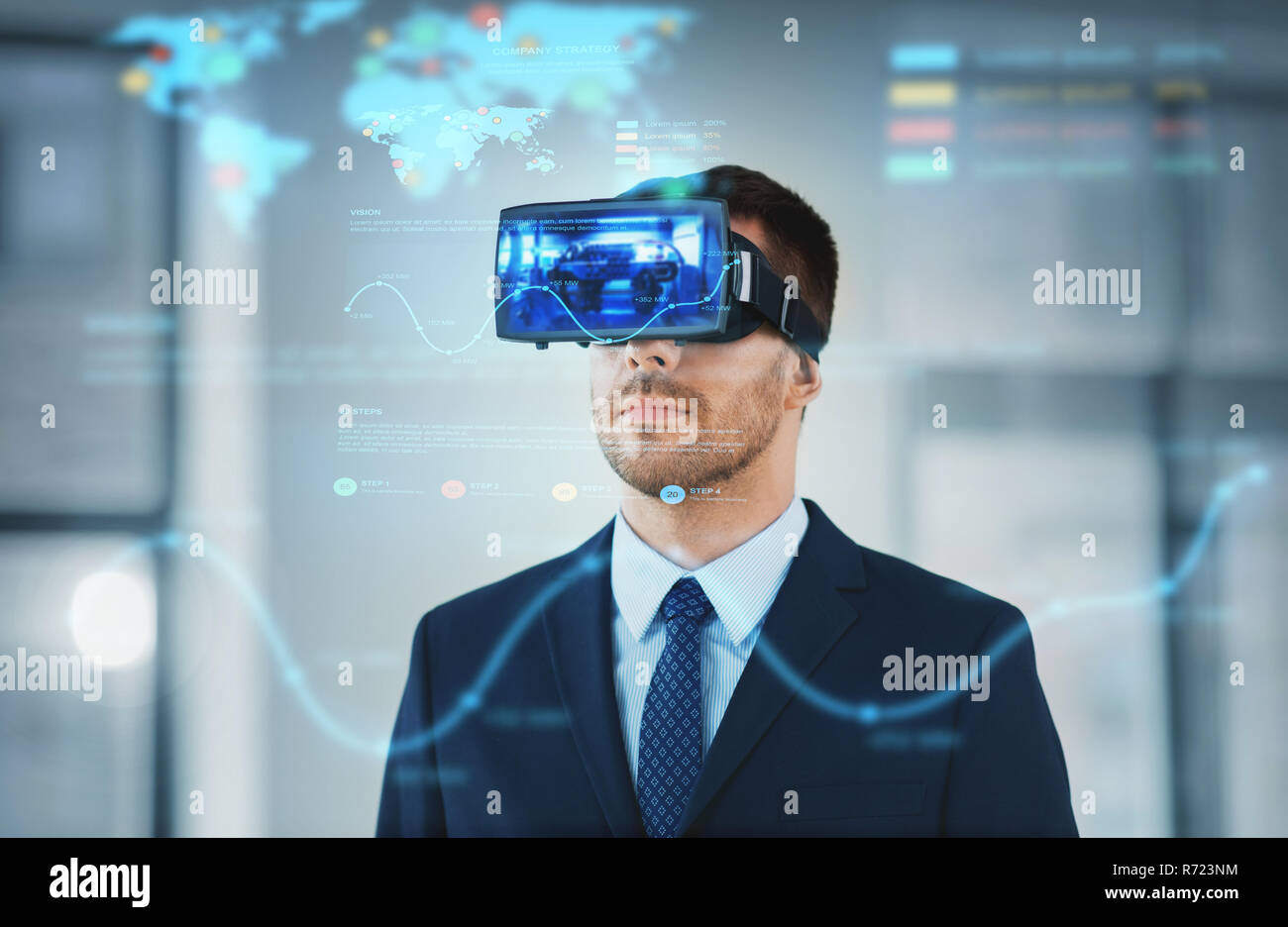 businessman with virtual reality headset at office Stock Photo - Alamy
