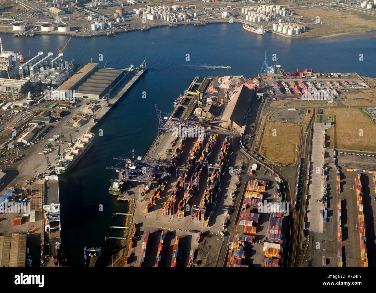 An aerial view of Teesport, Middlesborough, Teeside, North East England ...