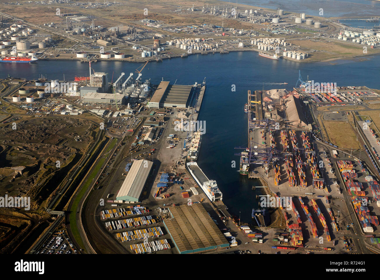 An aerial view of Teesport, Middlesborough, Teeside, North East England ...