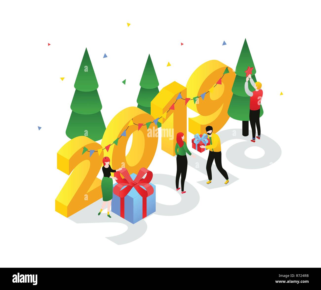 Happy New Year - modern colorful isometric vector illustration Stock ...