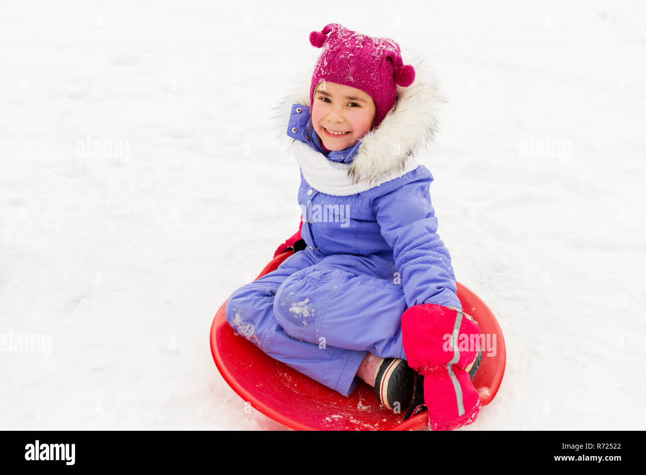 Child Girl People Person Riding Sledge Sliding Snow High Resolution ...