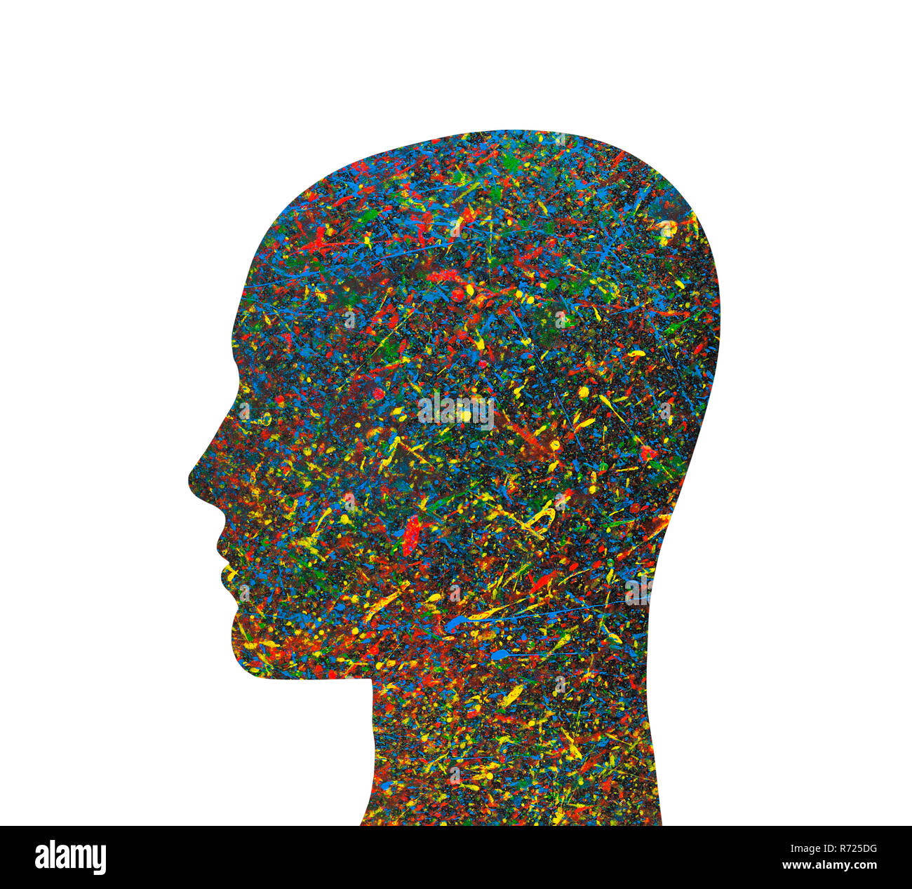 Human head silhouette with colorful watercolor splashes Stock Photo - Alamy