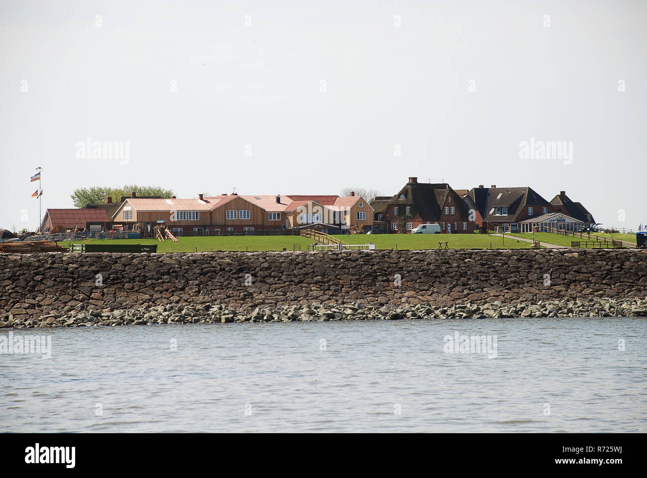 View of the Hallig Hooge (Germany). The Halligen (singular Hallig) are ...
