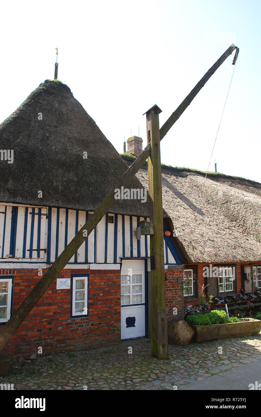 Dwellings on the Warft on the Hallig Hooge in north Friesland. The ...