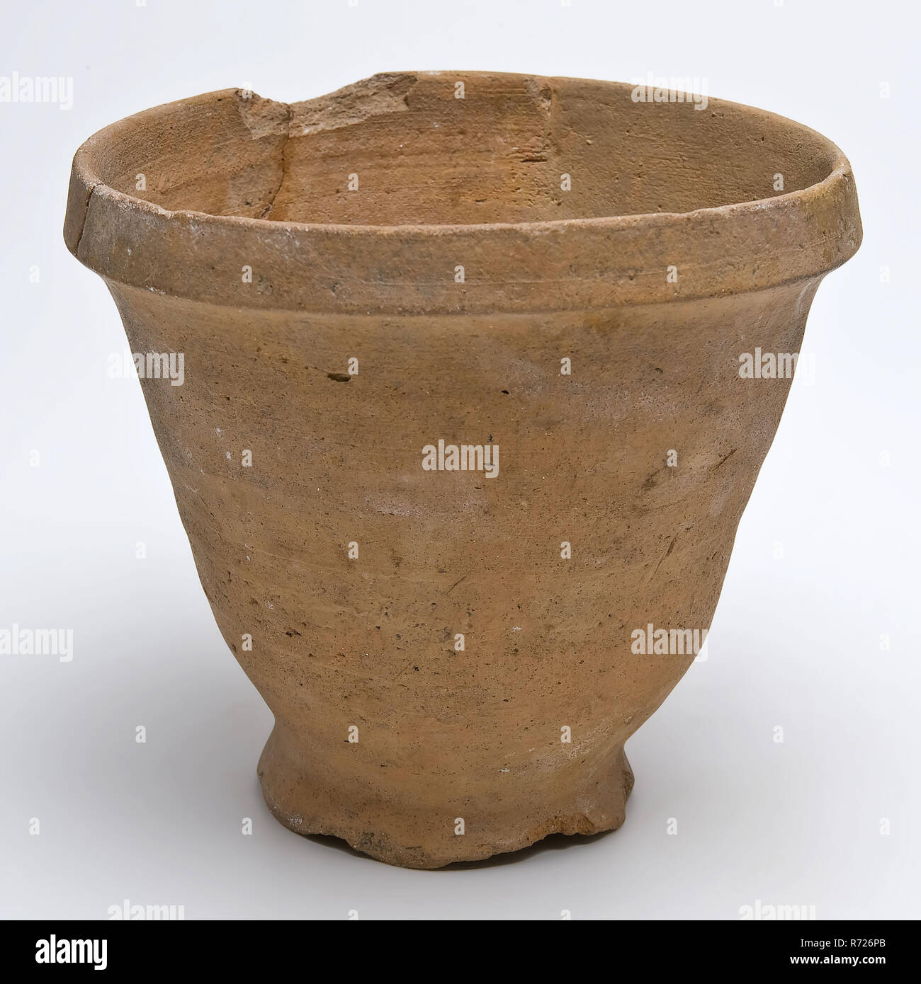 Pottery flowerpot on stand foot, one hole, unglazed, pot holder pottery ...