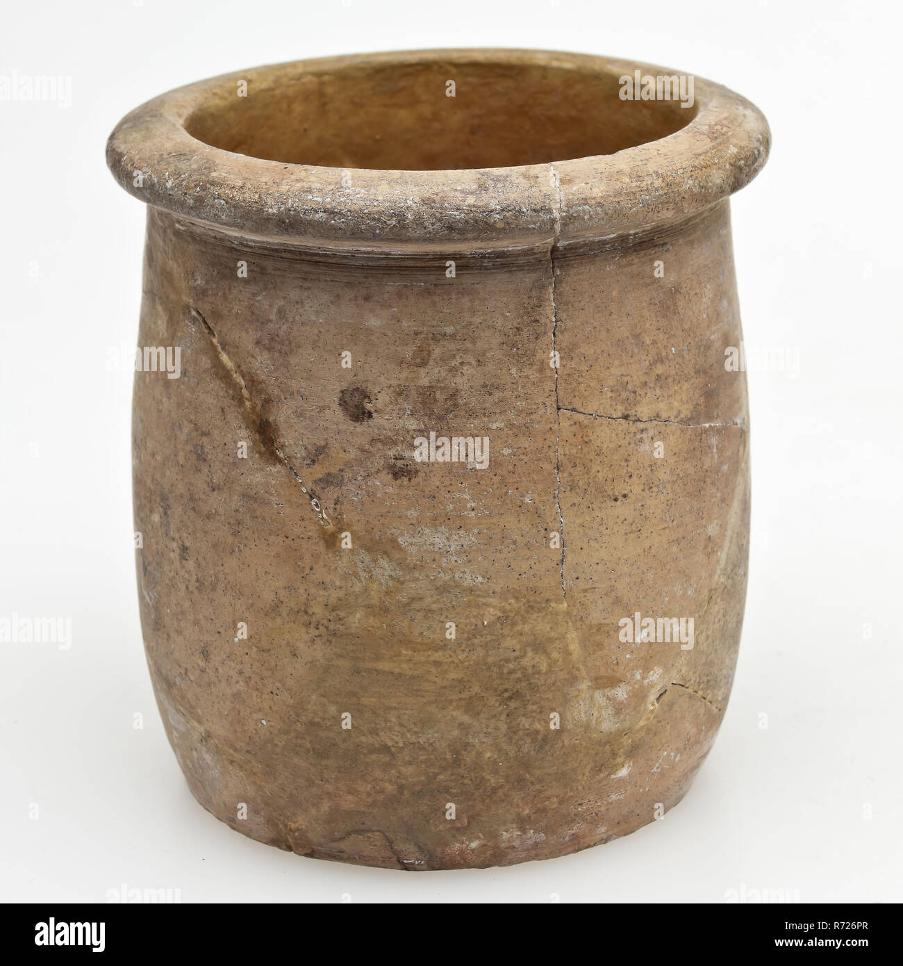 Pottery ointment jar with curved side wall and round top edge, ointment ...