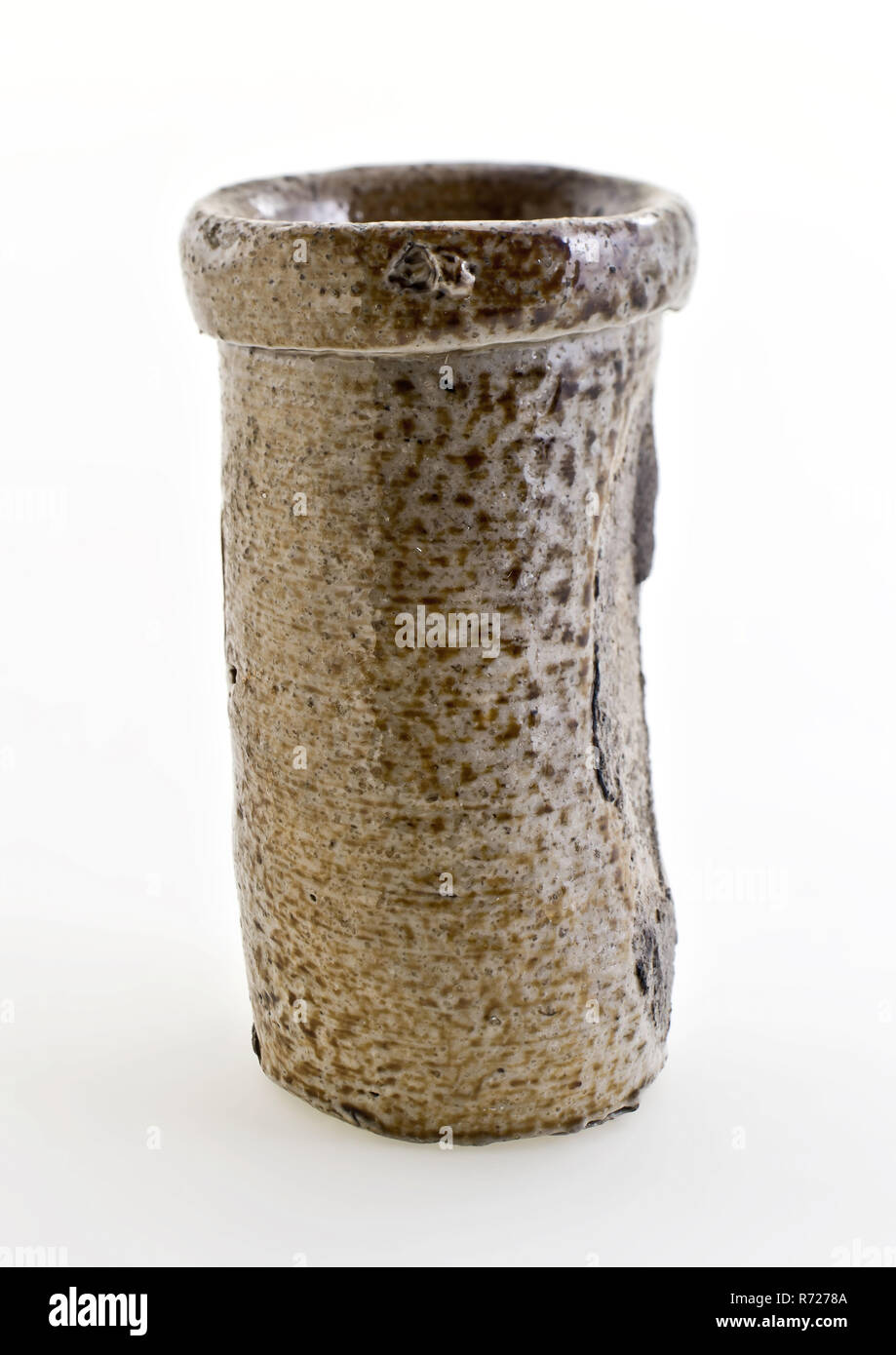 Stoneware ointment jar, cylindrical model, gray and brown mottled ...