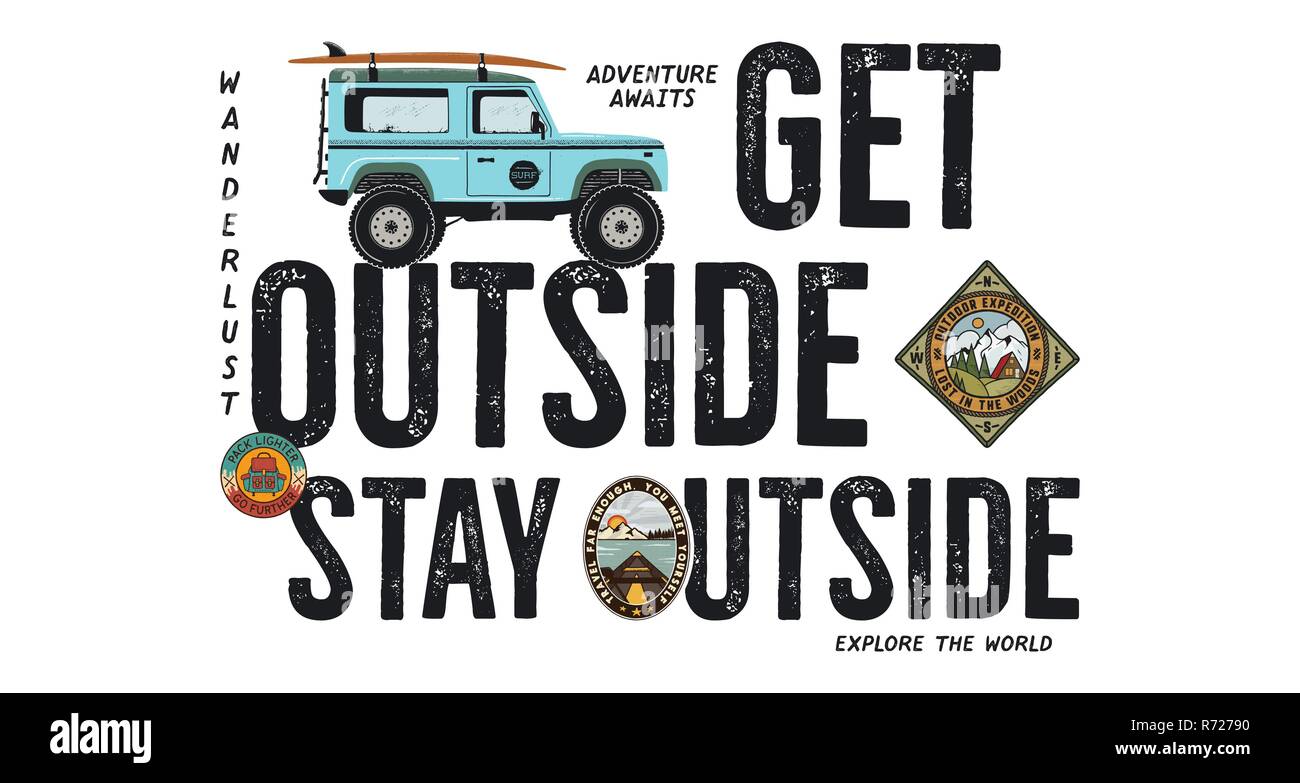 Travel badge design. Outdoor adventure logo with camping quote - Get ...