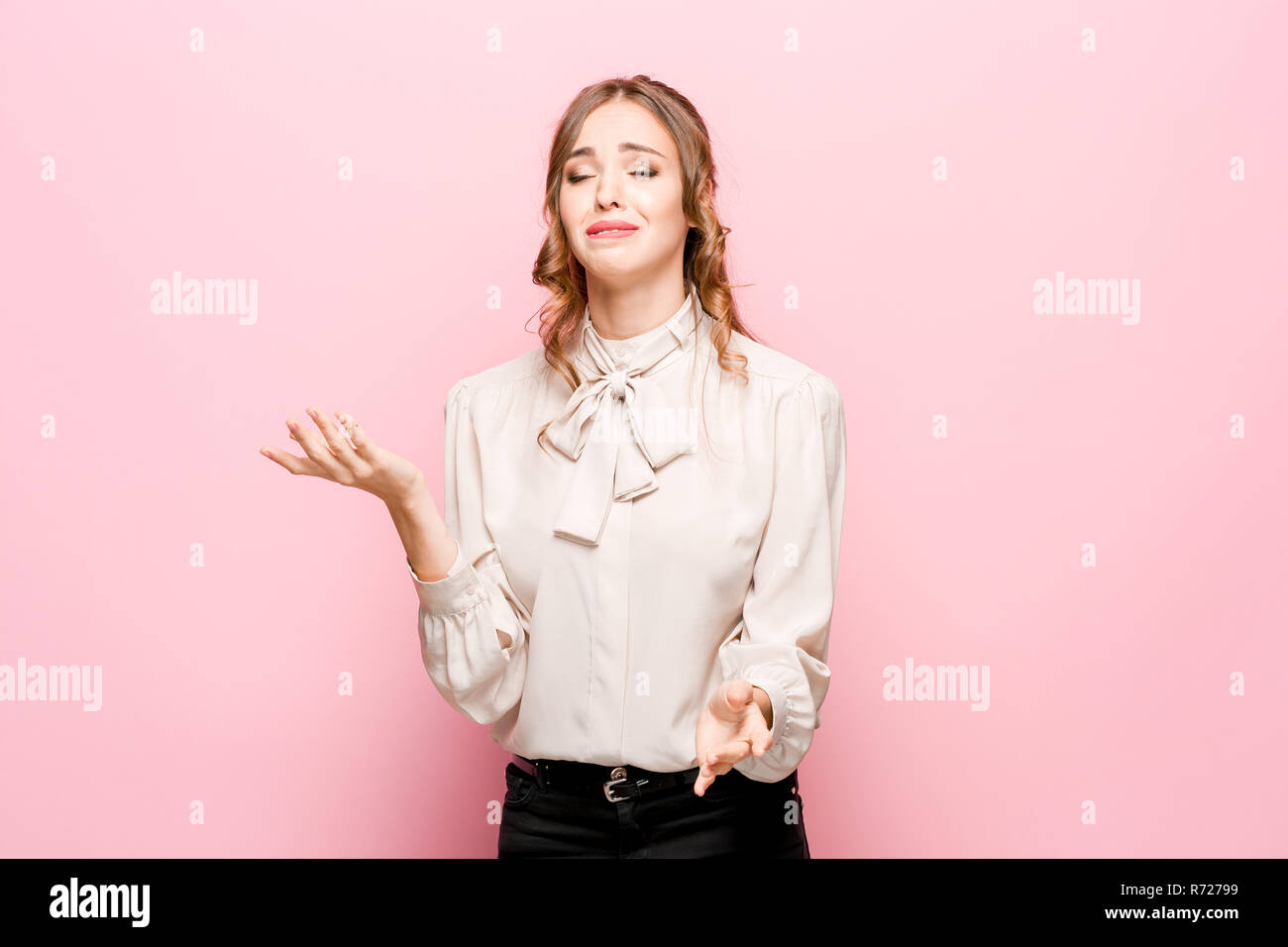 Portrait of displeased upset female frowns face as going to cry, being ...