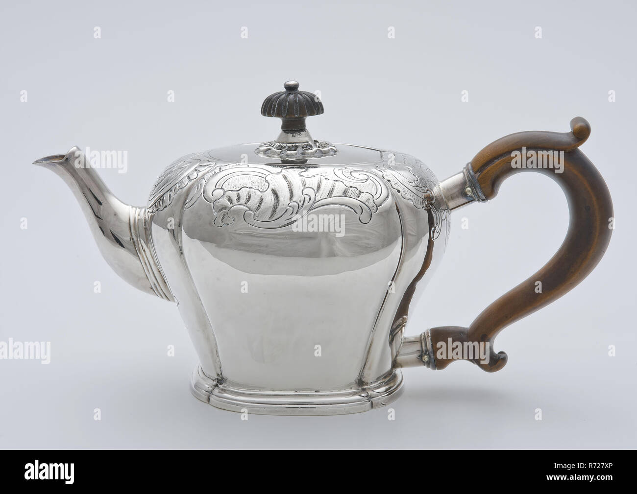 Silver teapot with brown knob and ear, teapot crockery holder silver ...